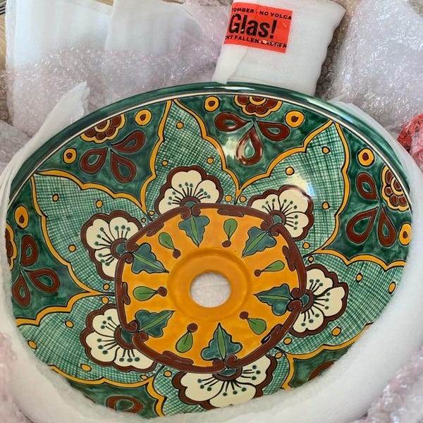 CARIBE - Mexican Handpainted Washbasin Round Sink MEDIUM Talavera ...