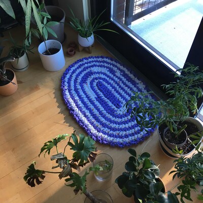 Rag Rug, Green Rag Rug, 32.5' Crocheted Round Rag Rug, Beach Home ...