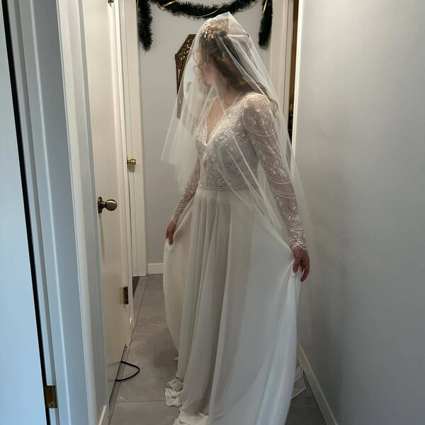 Sheer Drop Bridal Wedding Veil With Waist Length Blusher, Barely There ...