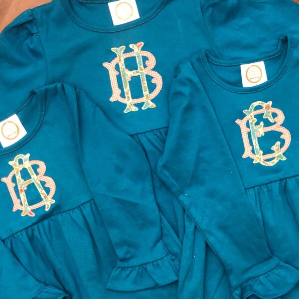 Mary Ross Antique Double Two Letter Monogram Bean Stitch Raggy Applique ...