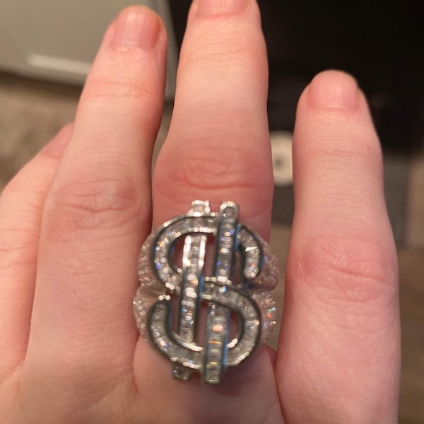 Men's Women's Dollar Sign Iced Out Baguette Diamond Pinky Ring Solid ...