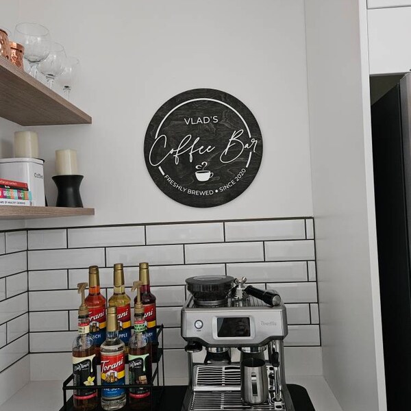 Coffee Bar Sign - Custom Round Wood Sign - 3D Sign - Personalized Gift ...