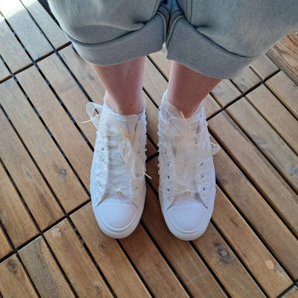 Ivory Wedding Converse for Bride, Custom Converse Shoes for Wedding ...