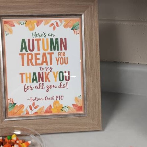 Autumn Treat Thank You Sign Fall Appreciation Gift Card Thanksgiving ...