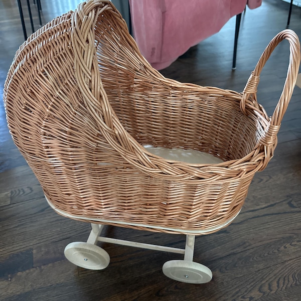 Natural Wicker Baby Carriage, Doll Stroller, Push Toy for Toddler Girls ...