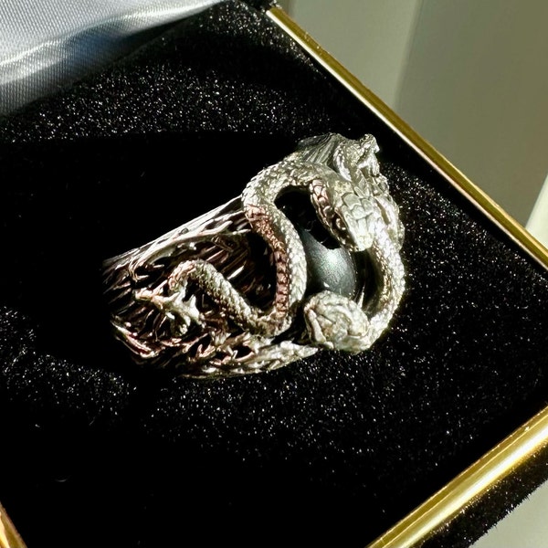Serpents of the Thorns, Thorn Snake Ring, Sterling Silver Black Onyx ...