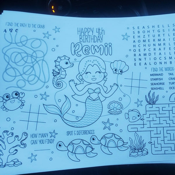 Mermaid Coloring Placemat DIGITAL | Sea Life Party Activity | Kids ...