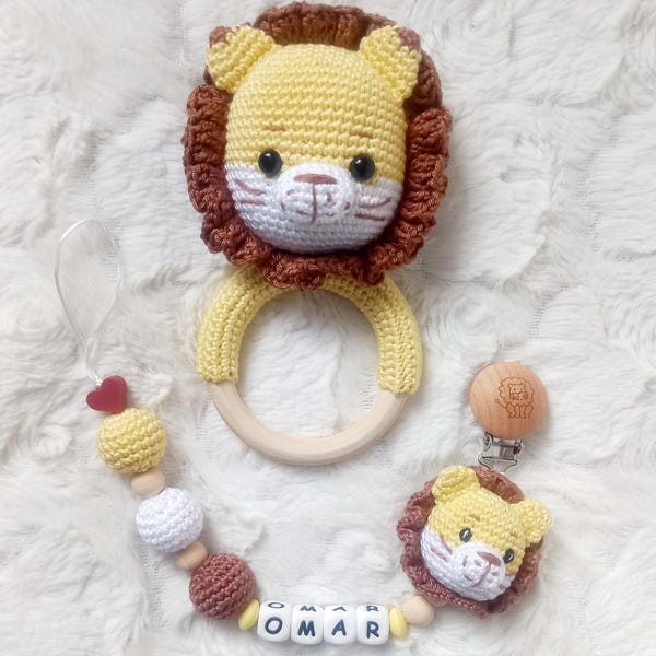 Crochet Lion Teether Rattle & Pacifier Clip Pattern (PDF) - Etsy Australia
