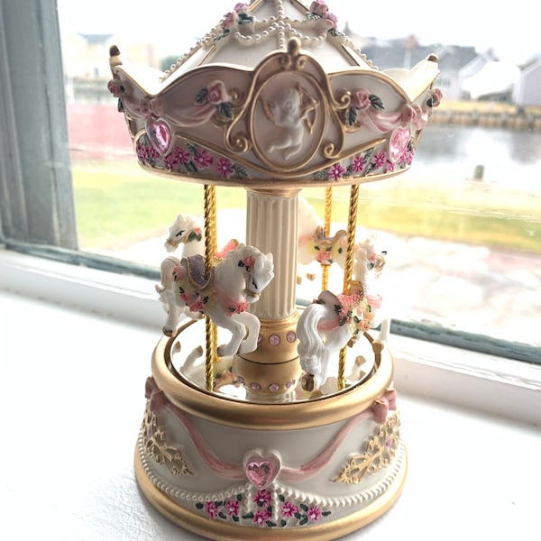 Pink Mirror Musical Carousel Horse Music Carousel Box Nursery Carousel ...