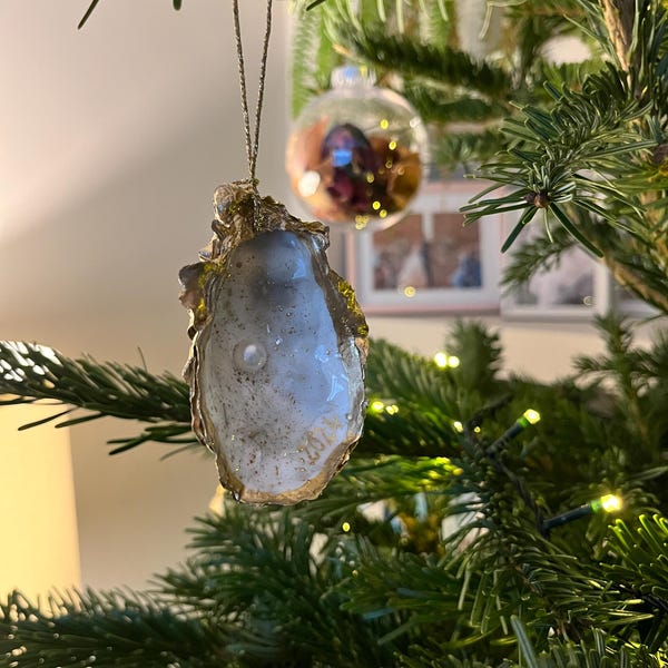 Gilded Barnacle Mussel Shell Christmas Decorations, Blue Gold Hanging ...