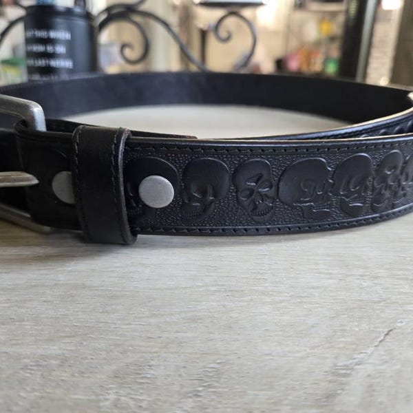 Leather Skull Belt, Biker Belt, Skull Tooled Brown Leather Belt, Custom ...