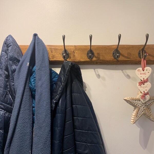 Waney Edge Wooden Coat Rack, Live Edge Wooden Coat Rack, Wooden Coat ...