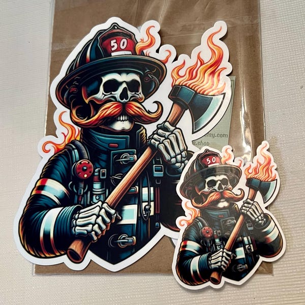 Skeleton Firefighter Sticker, Firefighter, Bunker Gear, Fireman, Ax ...