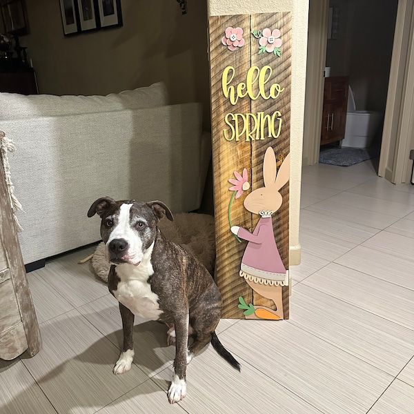 4ft Porch Leaner Hello Spring Bunny Flower Sign Door Porch Easter ...