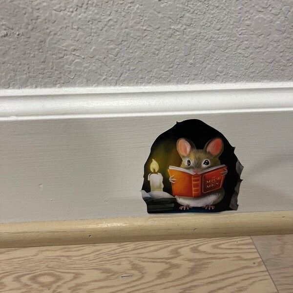 Mother Reading Mouse Hole Wall Sticker Decal for Baseboard / Wall Mini ...