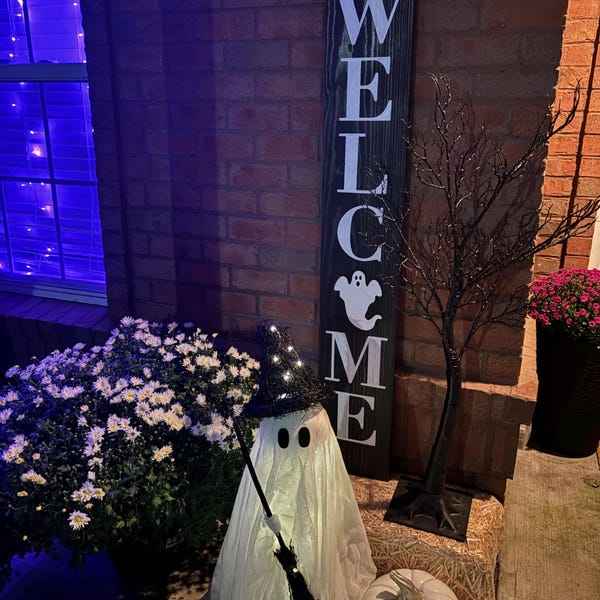 Wood WELCOME Sign, Interchangeable O Attachment Pieces, Large Vertical ...