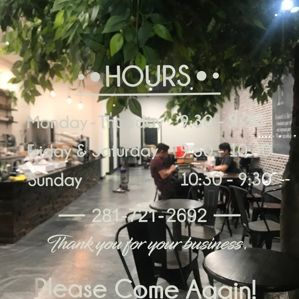 Store Hours Decal, Hours of Operation Sticker, Business Hours Door ...