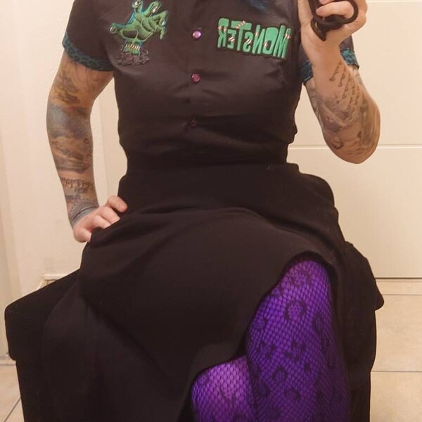 Rockabilly Combishort Playsuit Pin up Tattoo Psychobilly Leopard Punk Skull Hawaiian Hibiscus ...