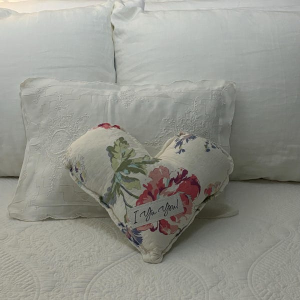 Valentine Heart Pillow, Upcycled Quilt Pillow, Love Message Pillow ...