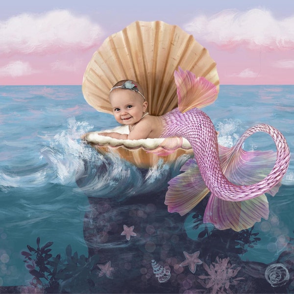 Mermaid Clam Shell, 2 Files for Dark and Light Curls. NO TAIL. Digital ...