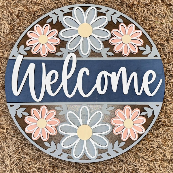 Welcome Flower Pattern Sign, Digital Download, Round Door Hanger Svg ...