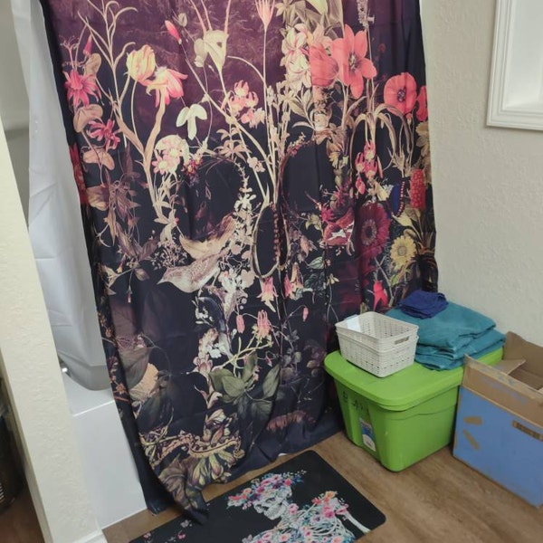 Bloom Skull Shower Curtain, Floral Skull Shower Curtain Decor, Gothic ...