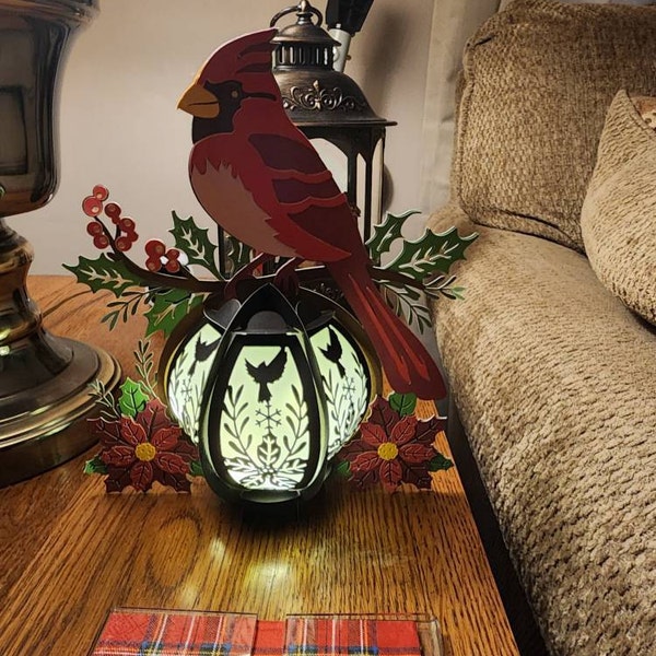 Cardinal Christmas Lantern Svg,cardinal Shadow Box,lantern Paper Cut ...