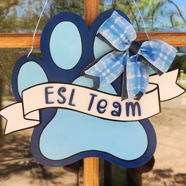 Personalized Paw Print Door Hanger, Teacher Classroom Decor Sign, Dog ...