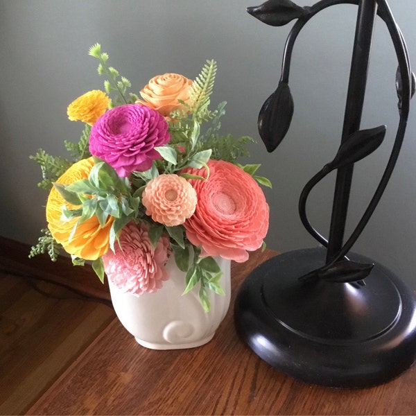 Wood Flower Bouquet, Sola Wood Flower Centerpiece, Home Decor, Zinnia ...