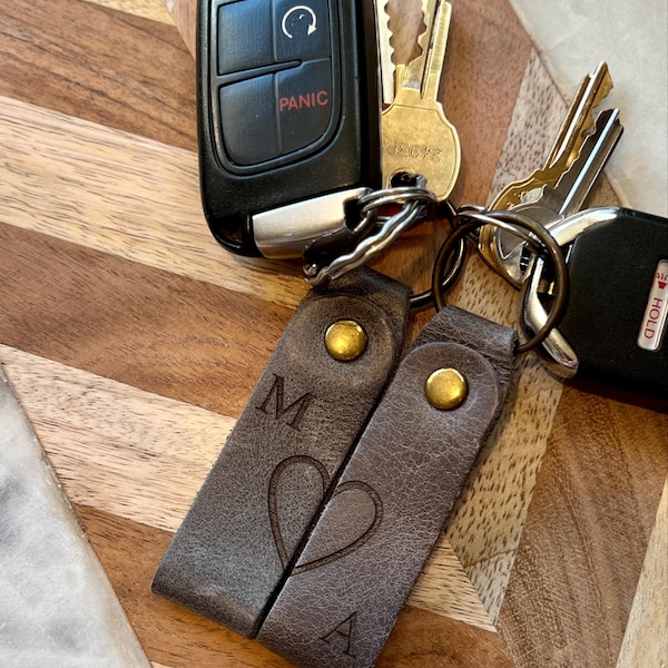 Initials Matching Keychains, Couple Keychain, Personalized Leather ...