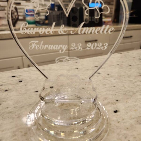 Personalized LED Lighted Monogram Heart Wedding Cake Topper, Acrylic ...