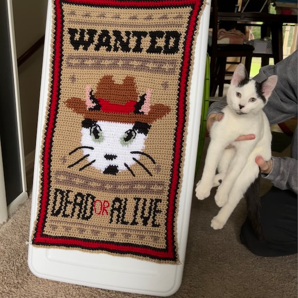 Wanted Kitty Crochet Tapestry Pattern / Wall Hanging / Wall Art ...