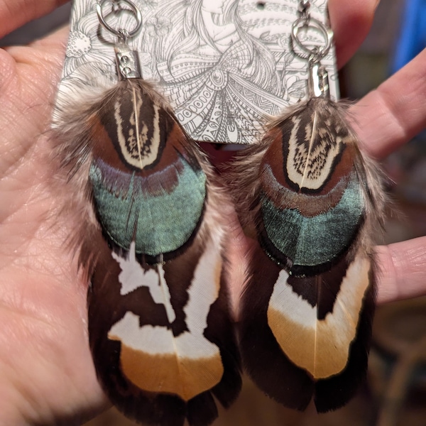 Green & Golden Real Handmade Feather Earring, Unique Natural Bird ...