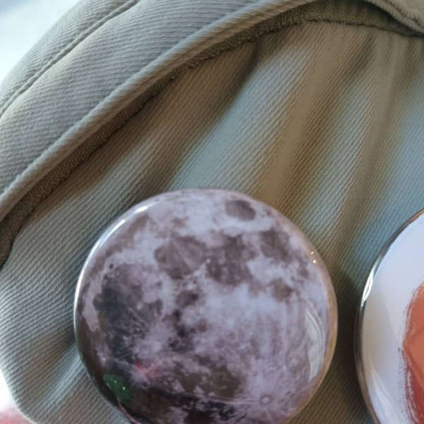 Moon Pin | Outer Space Button | 1 Inch Magnetic Necklace Charm | Star ...