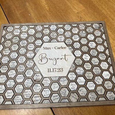 Wedding Guest Book, Alternative Guest Book, Hexagon Sign, Layered Wood ...