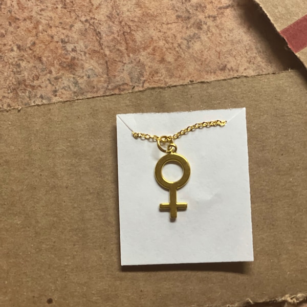 Statement Jewelry - Gold Chain Necklace With Female Symbol or Venus ...