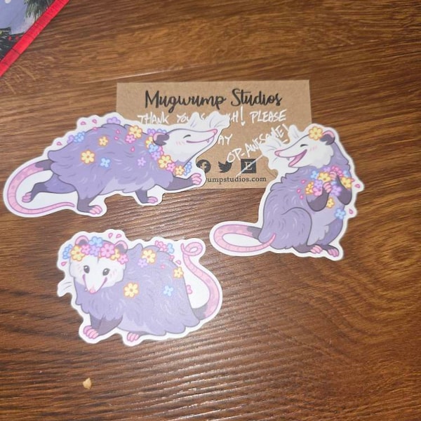 Opossum Vinyl Stickers (pack of 3) - Cute Waterproof Possum Sticker ...