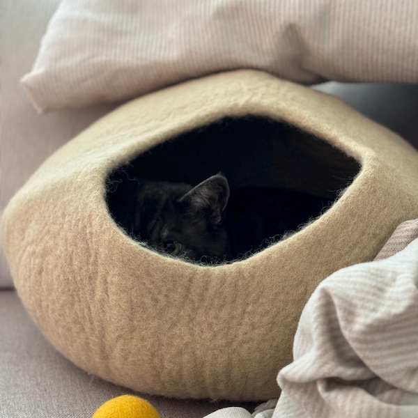 50cm Handmade Wool Cat Cocoon Bed / Cozy Cat Cave House - Etsy