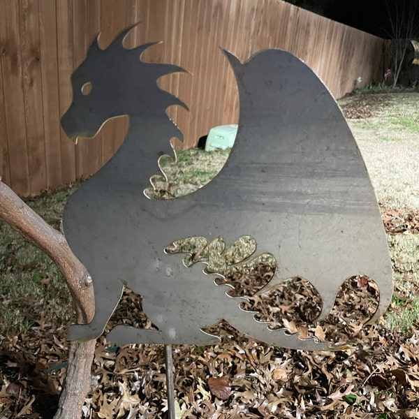 Ships in 2 Days | Metal Dragon Garden Stake - Steel Gardening Decor ...