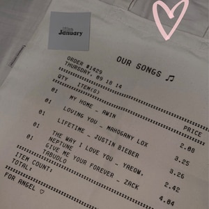 Custom Song Receipt Tote Customizable Song Playlist Tote Bag - Etsy