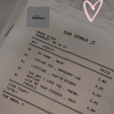 Custom Song Receipt Tote Customizable Song Playlist Tote Bag - Etsy