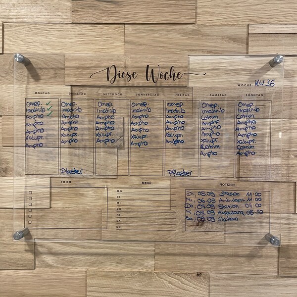 Wochenplaner aus Acrylglas in A3, Wochenplan für die Wand, Acryl Planer ...