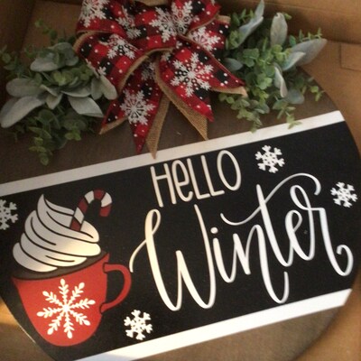 Winter Front Door Decor Hello Winter Snowflake Winter Door Hanger ...