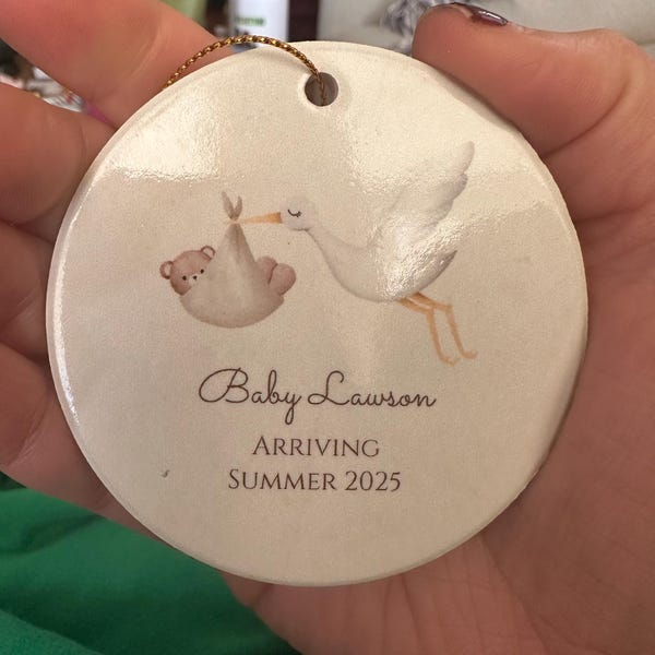 Stork Baby Announcement Ornament Expecting Baby Announce Ceramic ...