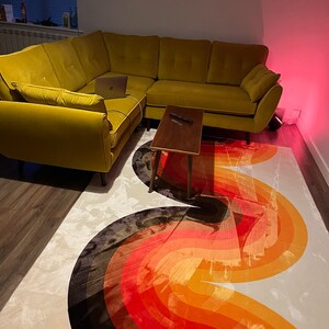 Yellow and Black Mid Century Modern Rug, Scandinavian Style, Living ...