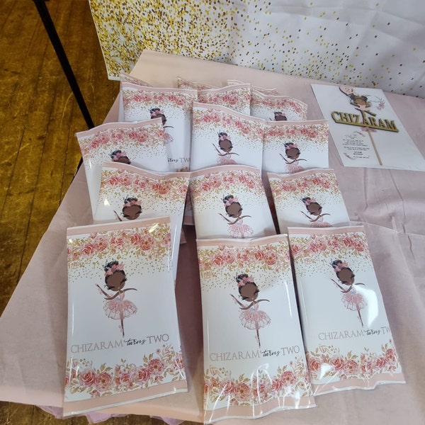 Ballerina Chip Bags, Ballet Dancer Little Girl 1st Birthday Chip Bag ...