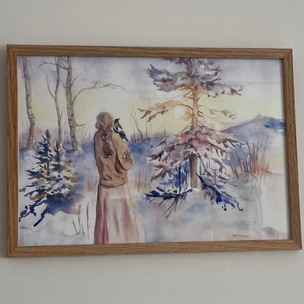 Queen of Goats. Art Print Illustration of a Woman Holding a Baby Goat ...