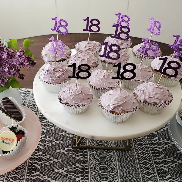 Glitter 18 Cupcake Toppers, 18 Years Old, 18th Birthday, Happy Birthday ...