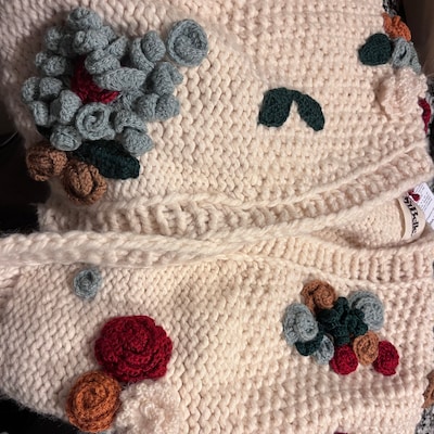 Handmade Knit Cardigan, Chunky Embroidered Cardigan, Crop Cardigan ...