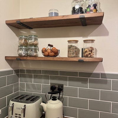 Rustic Style Solid Wood Shelf With Raw Steel Brackets Handcrafted 22cm ...